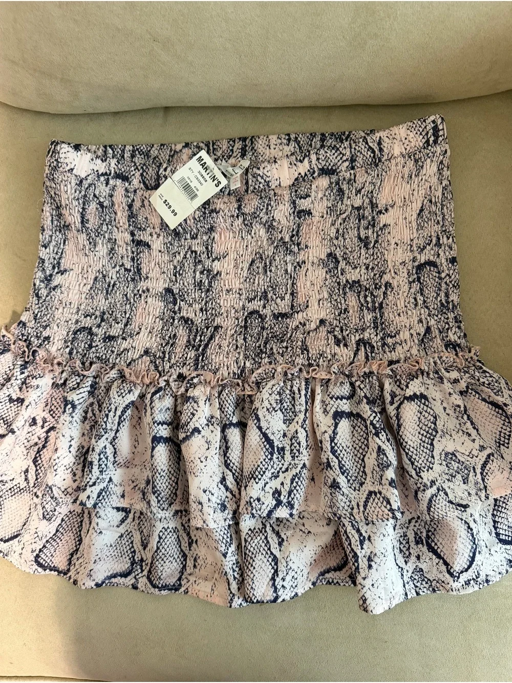 TCEC | Skirts | Tcec Pink And Navy Snakeprint Smocked Mini Skirt | Poshmark